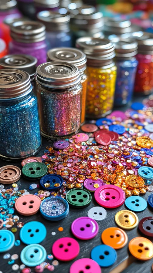 Metallic Buttons and Decorative Items for Shiny School Projects Stock ...