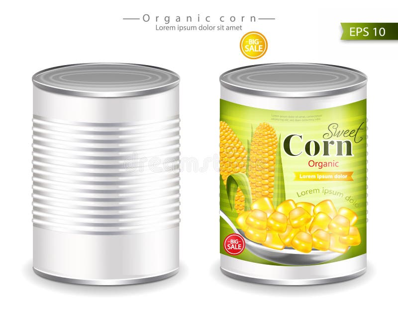 Metallic Canned Corn Vector Realistic. Product Placement. Label Design ...