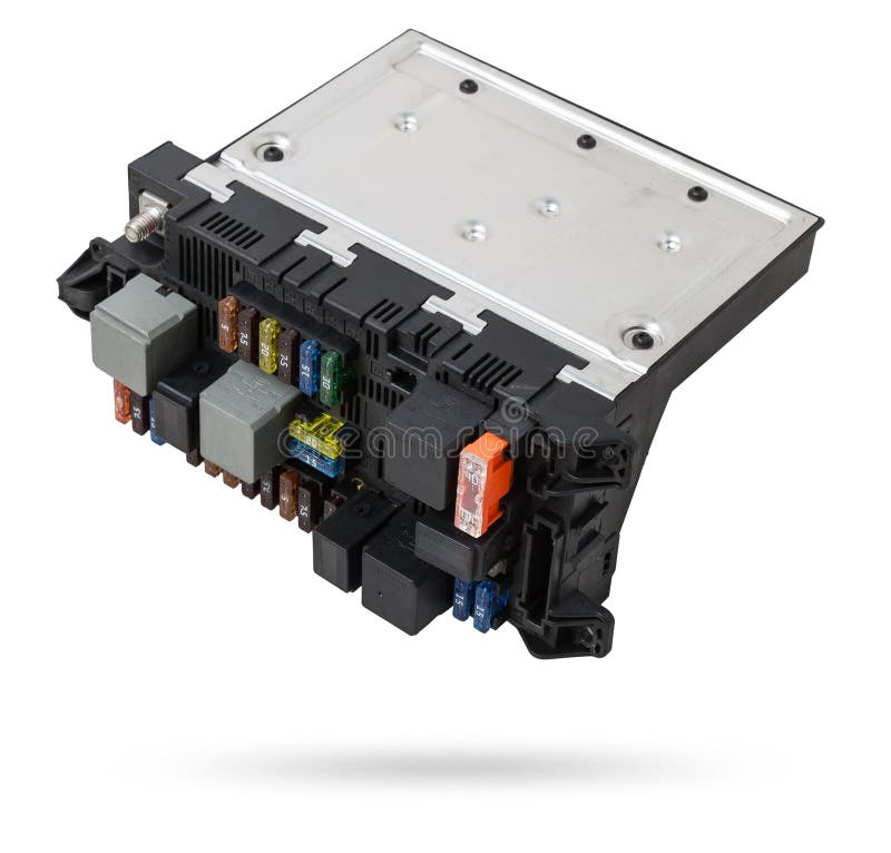 Metallic Car Engine Control Unit with Plastic Elements Soaring on a ...