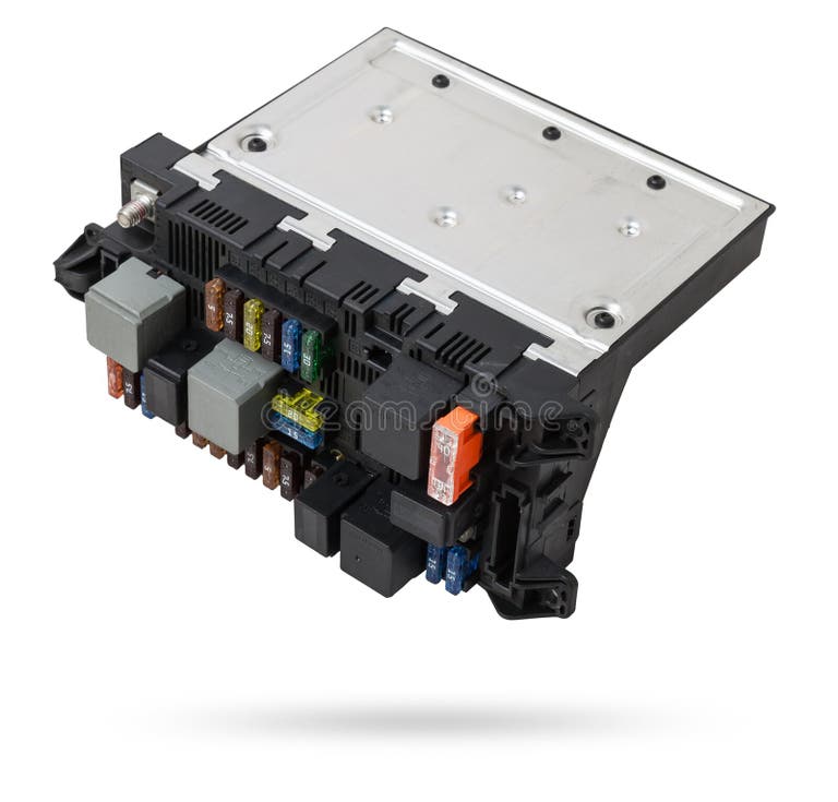 Metallic Car Engine Control Unit with Plastic Elements Soaring on a ...