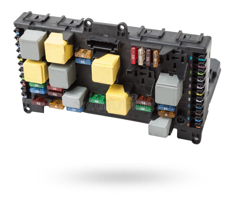 Metallic Car Engine Control Unit with Plastic Elements Soaring on a ...