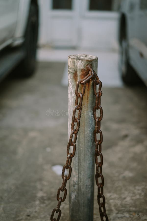 Metallic Car Parking Barrier with Chains Stock Photo - Image of concept ...