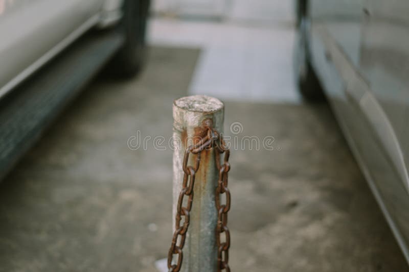 Metallic Car Parking Barrier with Chains Stock Image - Image of outdoor ...