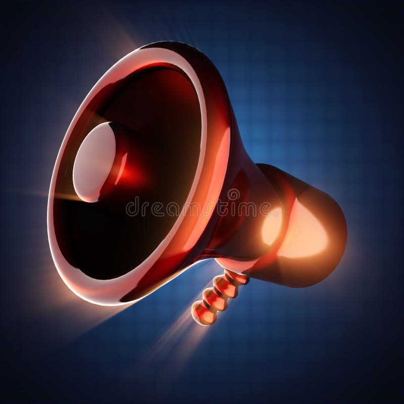 Metallic Cartoon Megaphone on Monitor in Laboratory Stock Illustration ...