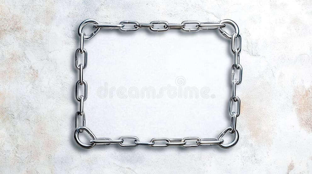 Metallic Chain Forming a Rectangular Frame on White Background Stock ...
