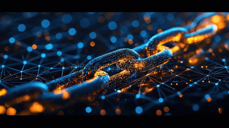 Metallic Chain with Glowing Links on a Dark Background Symbolizing ...
