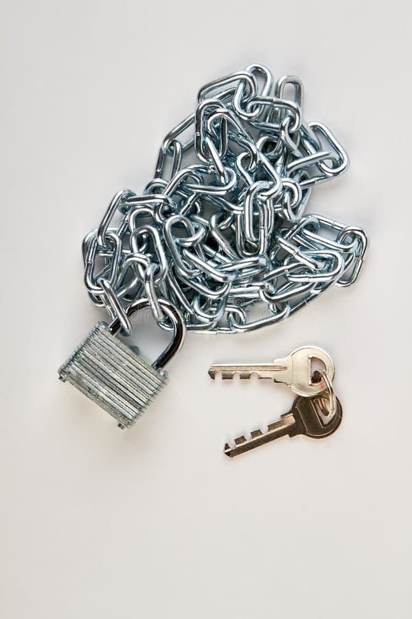 Metal Chain And Locked Padlock On Wooden Background. Stock Photo ...