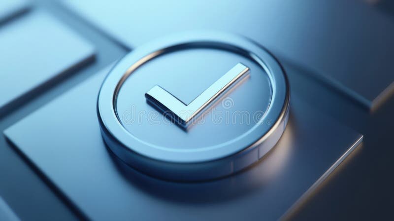 Metallic Checkmark Symbol Over a Blue Surface Featuring Smooth Textures ...