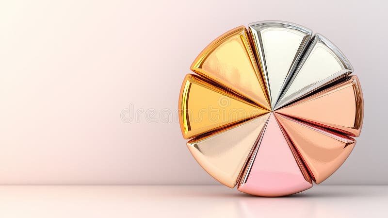 Metallic Chromatic Pie Chart Sculpture on Neutral Background with Empty ...