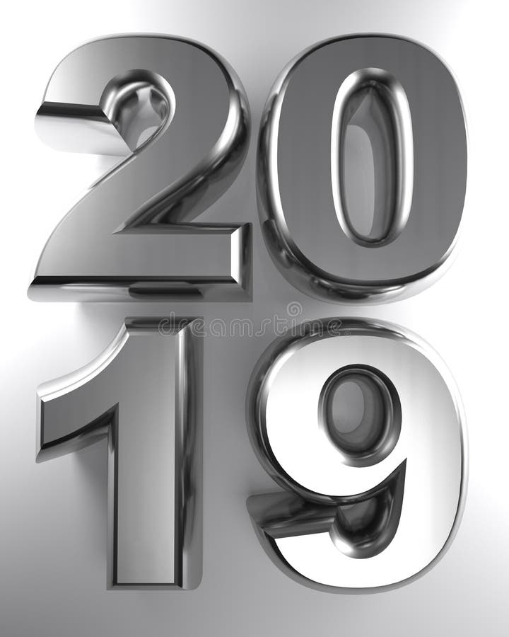 2019 in Metallic Chrome 3D Letters - 3D Rendering Stock Illustration ...
