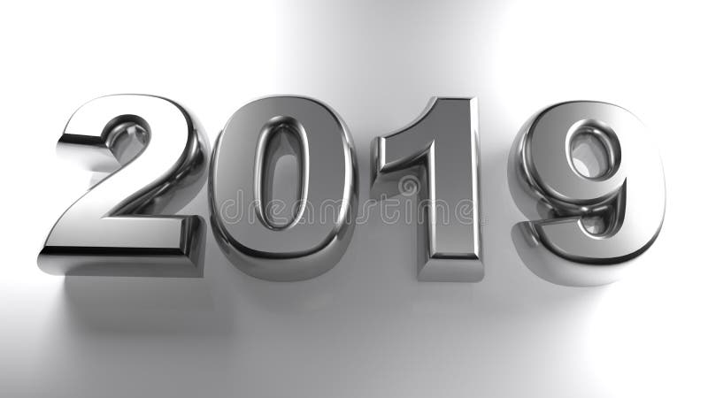 2019 in Metallic Chrome 3D Letters - 3D Rendering Stock Illustration ...