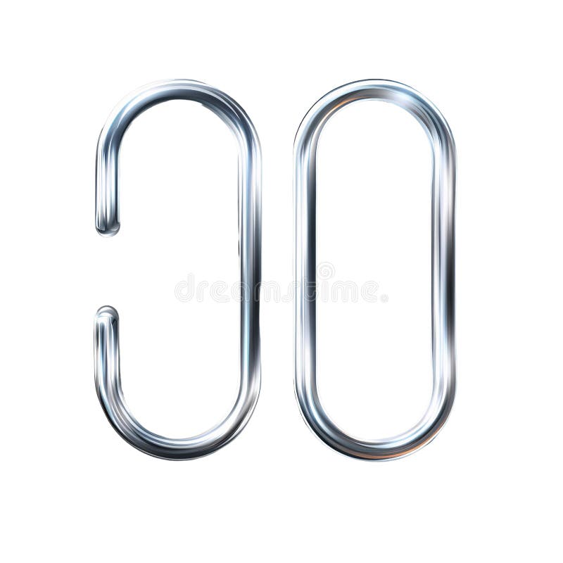 Metallic Chrome Number Zero Zero: Isolated on White Background Stock ...