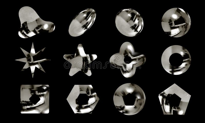 Metallic Chrome Shiny Design Elements Set. Abstract Shapes and Objects ...