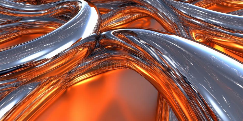 Metallic Chrome Tubes Intertwining Over a Fiery Orange Surface Creating ...