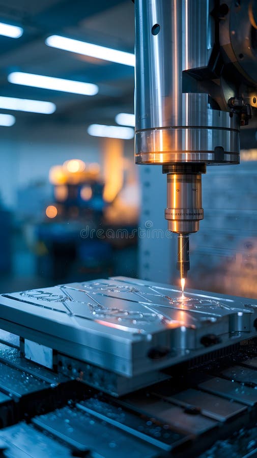 CNC Milling Machine Cuts Metal Plate with Detailed Etchings in a ...