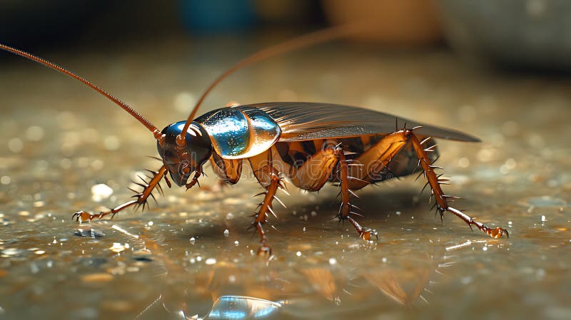 Metallic Cockroach on Surface, Kitchen Background, Pest Control Stock ...