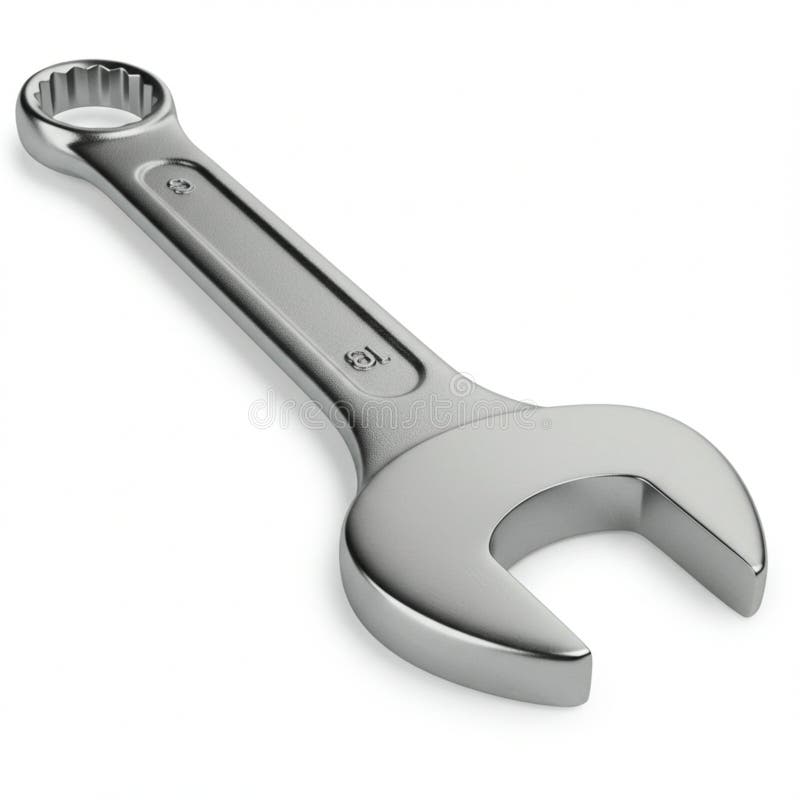 A Metallic Combination Wrench Featuring an Open-end and a Closed Ring ...