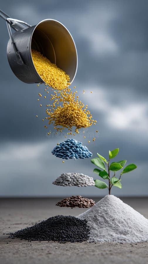 A Metallic Container Tips Over, Spilling Vibrant Fertilizer Granules in ...