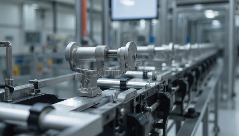 Metallic Conveyor System Shows Interlocking Components, Industrial ...