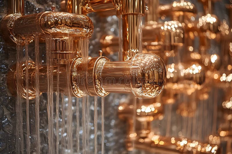 Modern Industrial Copper Pipes with Flowing Water for Interior Design ...