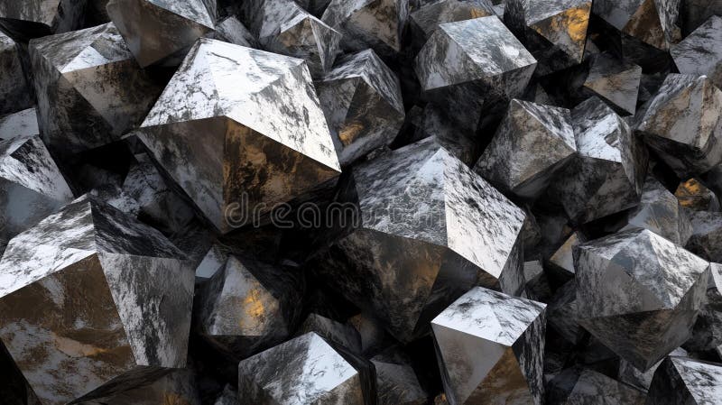 Metallic Crystalline Structures Showcasing Intricate Geometric Designs ...