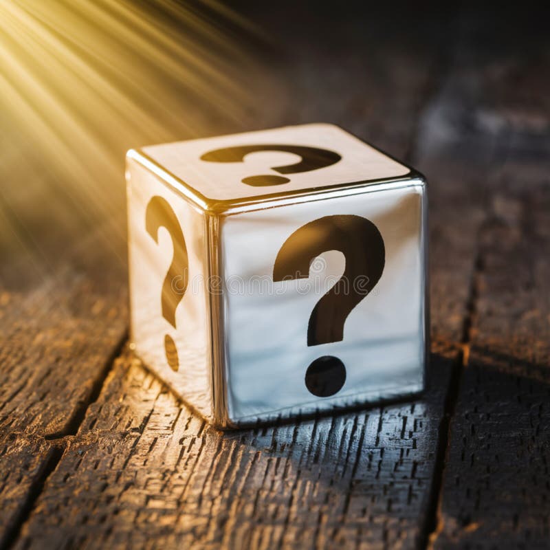 Metallic Cube with Question Mark on Wooden Surface, Symbolizing ...