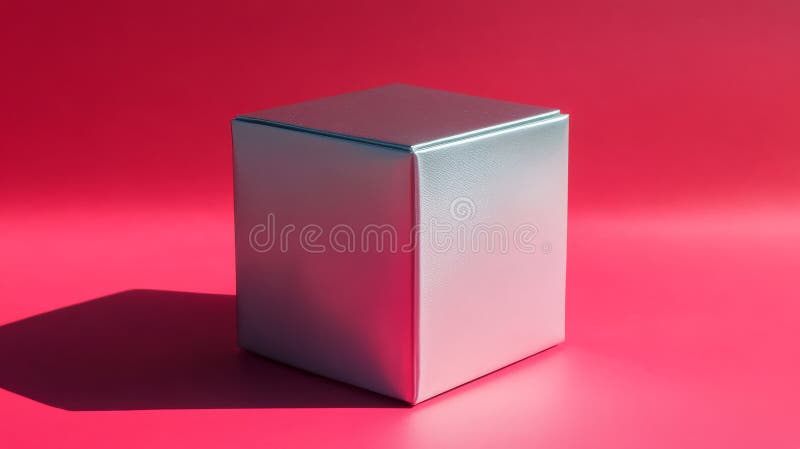 Metallic Cube on a Vibrant Pink Background Casting a Shadow. Modern Design and Minimalism ...