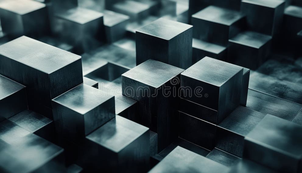 Abstract Metallic Cubes Arranged in a Complex Pattern with a Misty ...