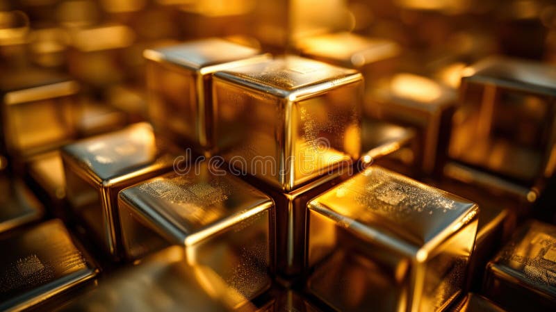 Metallic Cubes in a Glossy Black and Gold Pyramid Formation Stock Image ...