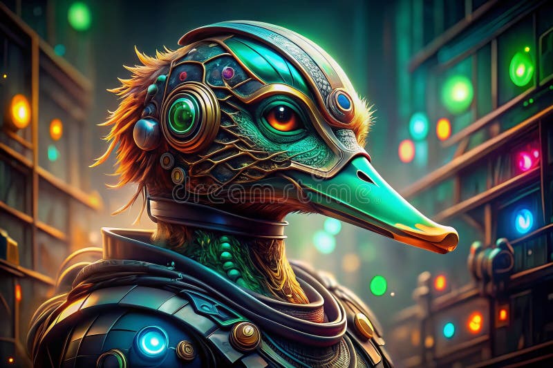 Metallic Cyborg Duck Head Futuristic Fusion of Nature and Technology ...