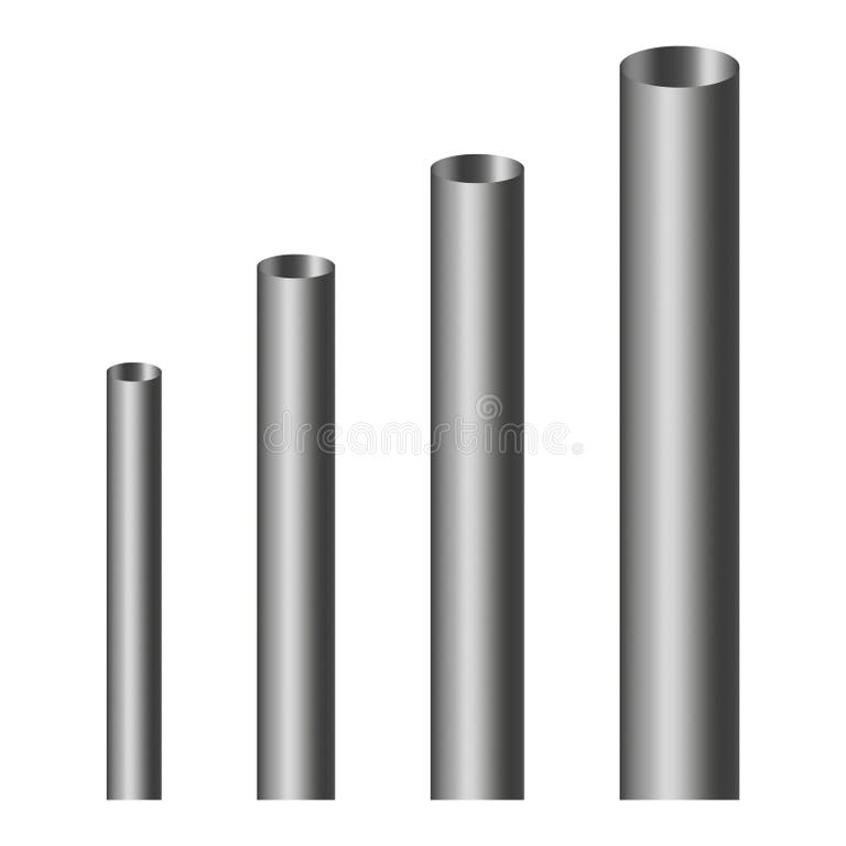 Metallic Cylinder Chart. Gradient Silver Bars. Vertical 3D Tubes ...