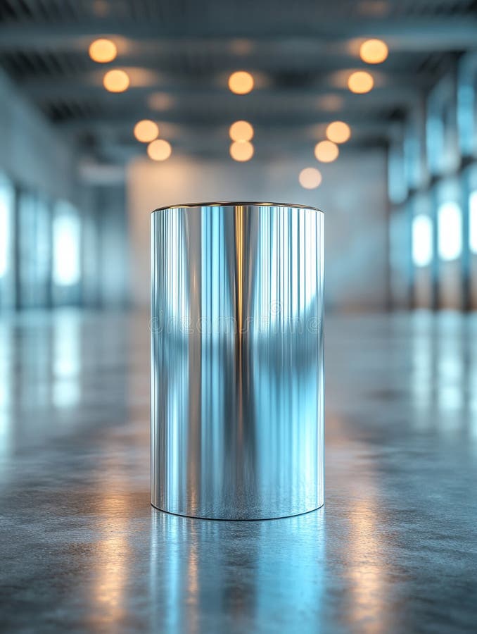 Metallic Cylinder in Modern Industrial Interior with Lighting Stock ...