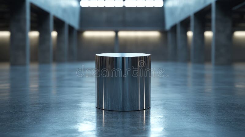 Metallic Cylinder in a Modern Industrial Space, Minimalistic Design ...