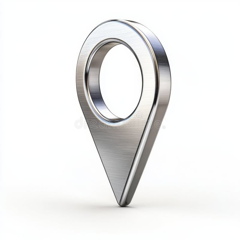 Metallic 3D Location Pin Icon with Silver Finish on White Background ...