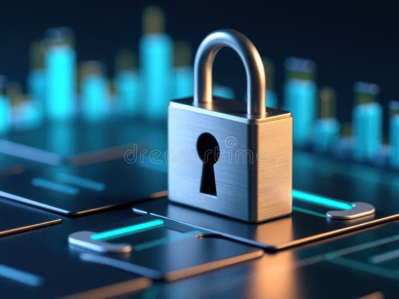 A Metallic 3D Lock Icon with Brushed Steel Texture, Angled To Show ...