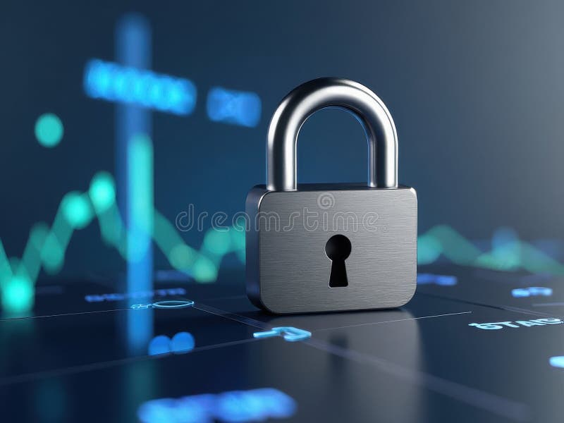 A Metallic 3D Lock Icon with Brushed Steel Texture, Angled To Show ...