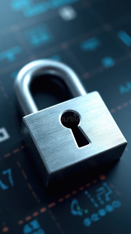 A Metallic 3D Lock Icon with Brushed Steel Texture, Angled To Show ...