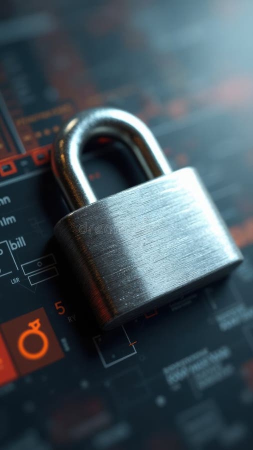 A Metallic 3D Lock Icon with Brushed Steel Texture, Angled To Show ...