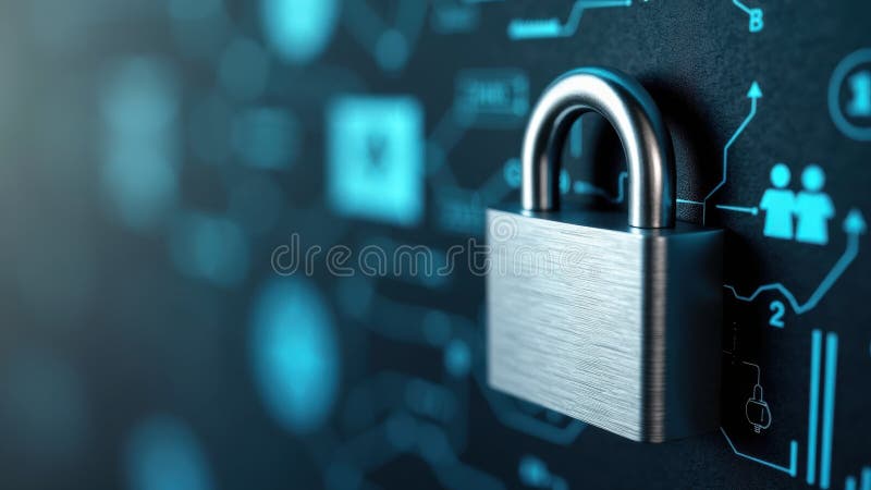 A Metallic 3D Lock Icon with Brushed Steel Texture, Angled To Show ...