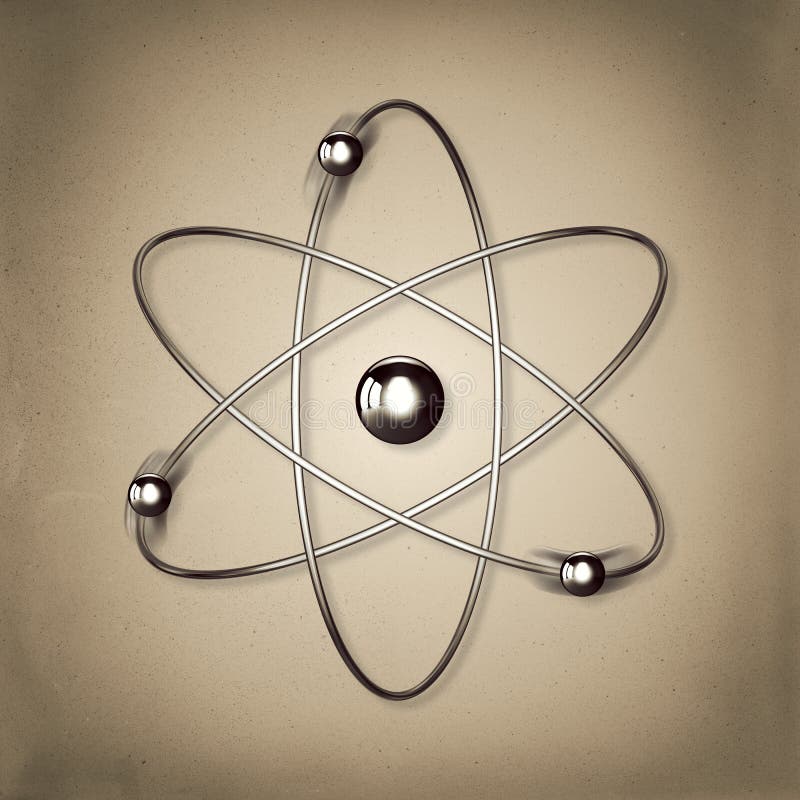 Metallic 3D Model of Atom with Vintage Background, Symbol of Nuclear ...