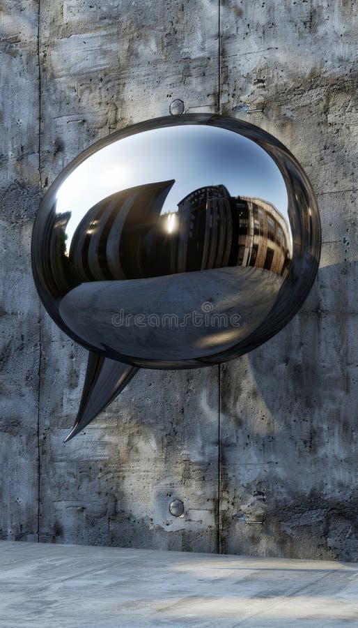 Metallic 3D Speech Bubble on Industrial Concrete Background for Modern ...