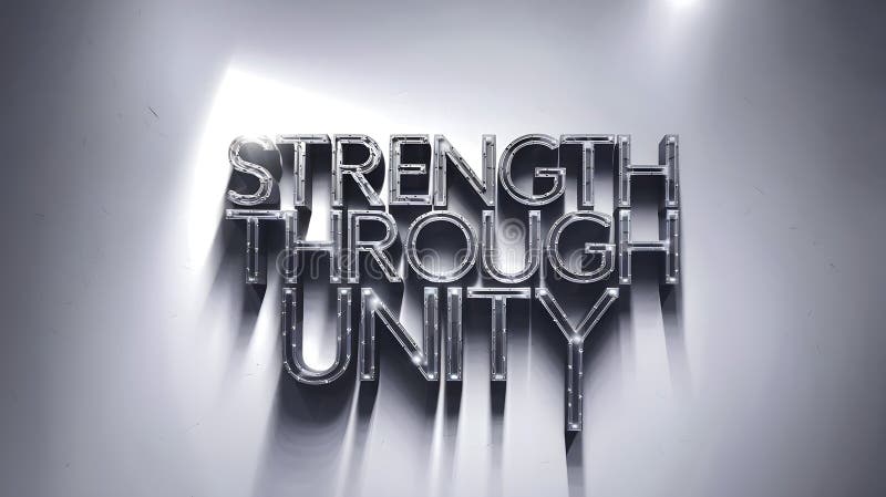 Metallic 3D Text Displaying Strength through Unity on Gray Background ...