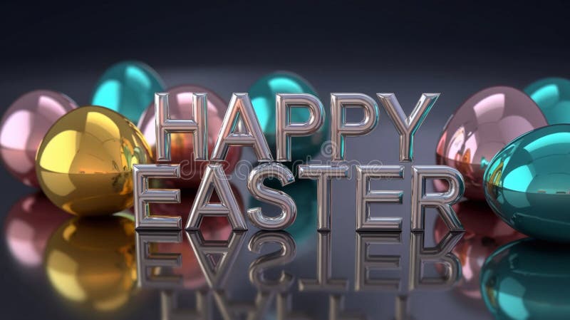 Metallic 3D Text Happy Easter on the Background of Multi-colored ...