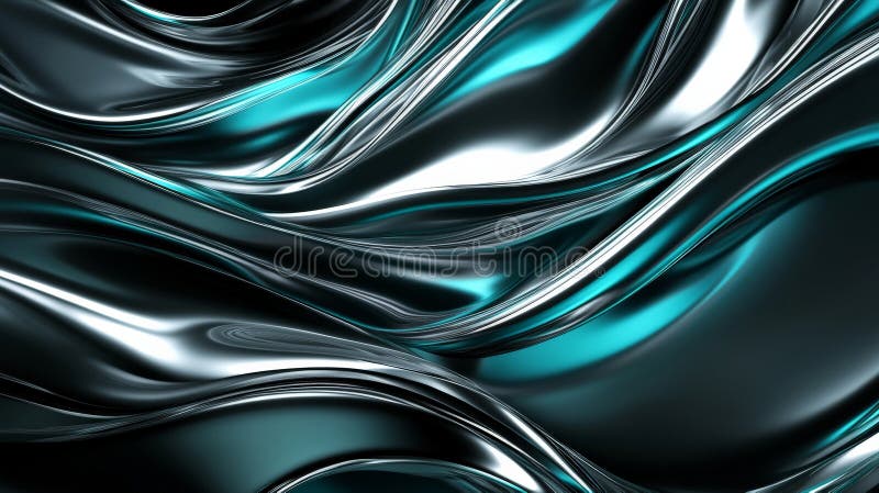 Metallic 3D Waves in a Futuristic Silver and Teal Gradient, Flowing ...