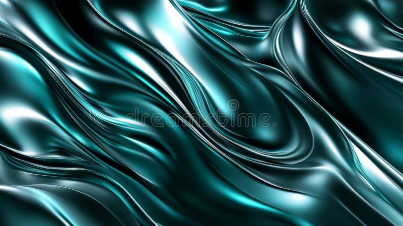 Metallic 3D Waves in a Futuristic Silver and Teal Gradient, Flowing ...