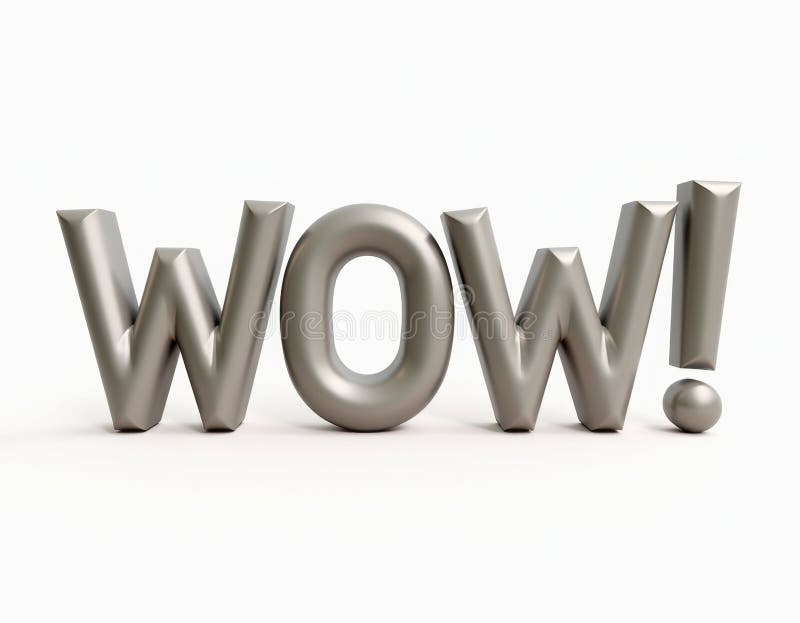 Metallic 3D WOW! Text Against a Clean White Background. Stock ...