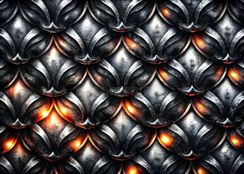 Metallic Decorative Armor Scales Dark Glowing Texture Surface Pattern ...