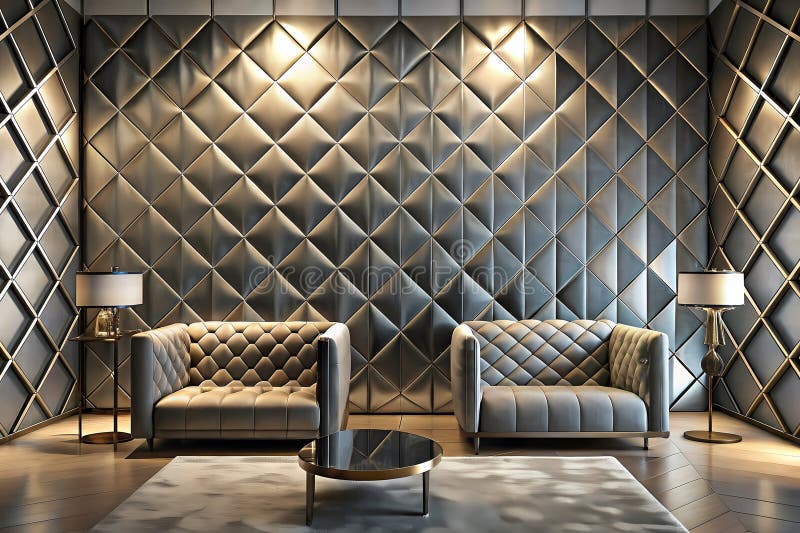 Living Room Elegance with Diamond Patterns and Reflective Surfaces ...