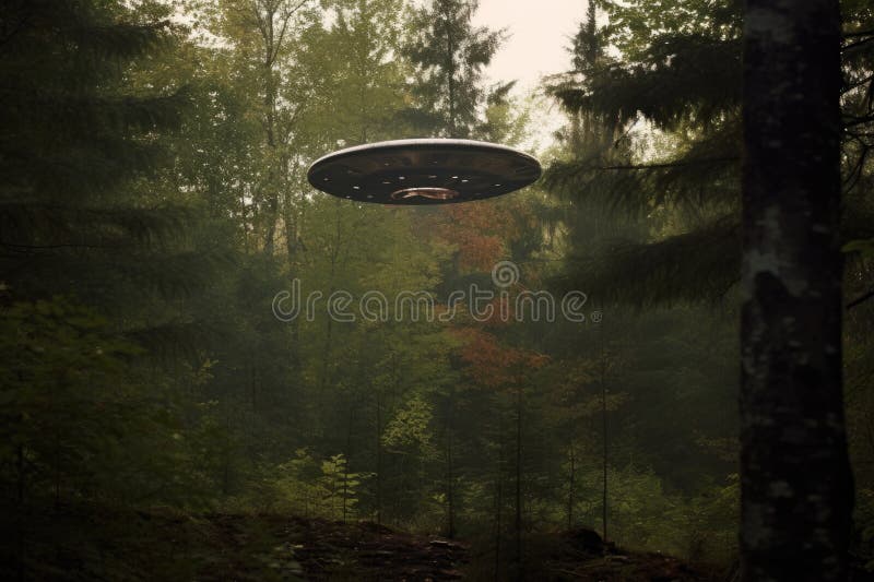 Metallic Disc-shaped Object Hovering Over Forest Trees Stock Image ...