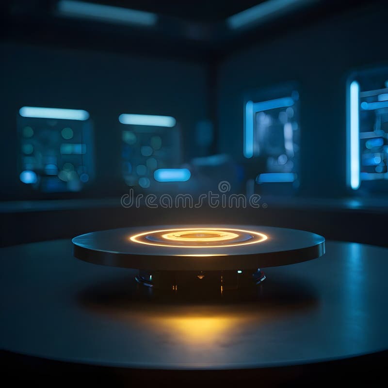Metallic Disk Hovering in Sci-Fi Lab Stock Illustration - Illustration ...
